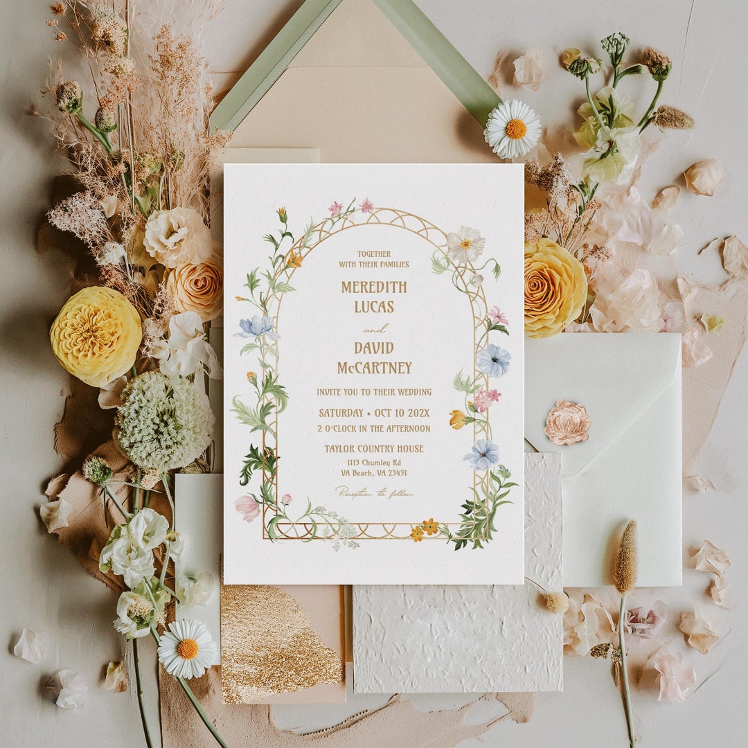 Art Nouveau Floral Wedding Invitation Elegant Vintage Flower Frame ...