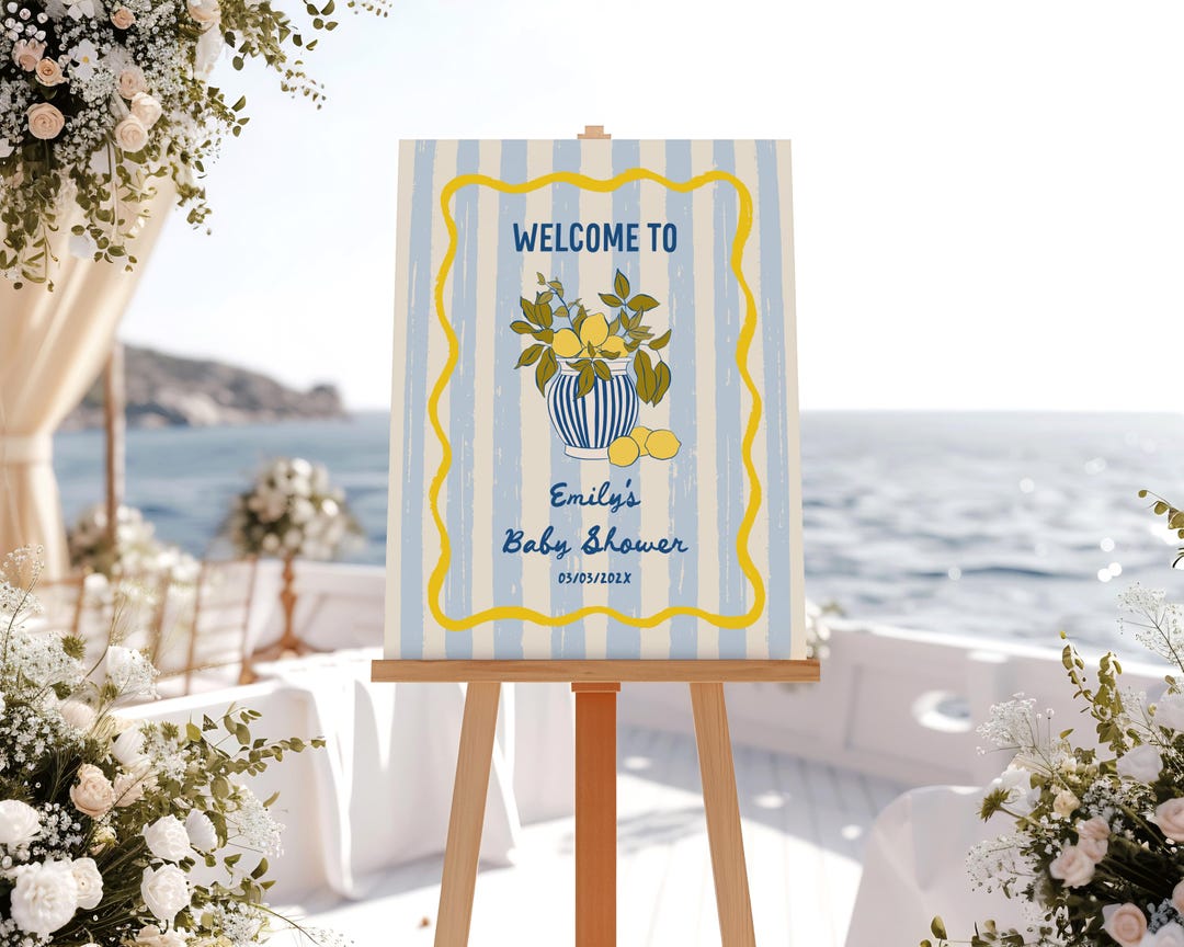 Lemon Baby Shower Welcome Sign Italian Baby Shower Decor, Hand Drawn ...