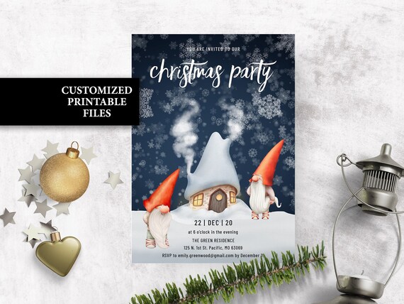 Christmas Invitation Gnome Holiday Party Invite Printable | Etsy
