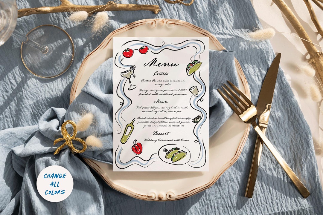 Fiesta Dinner Party Menu Card Handwritten Fiesta Rehearsal Dinner Menu ...