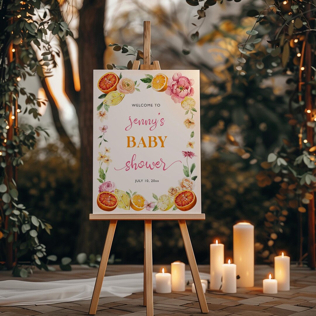 Floral Citrus Welcome Sign Baby Shower Decor Lemons Oranges Welcome ...