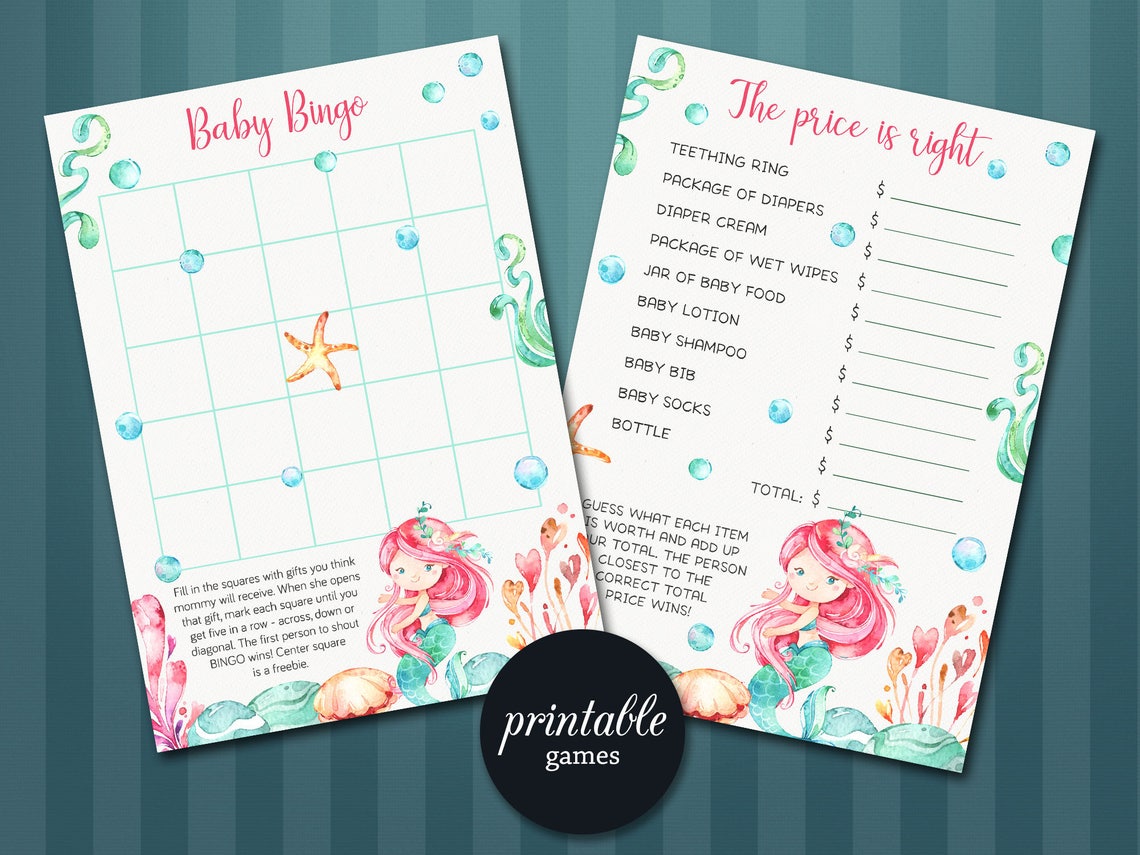 Mermaid Baby Shower Games Package Girl Baby Shower Games - Etsy