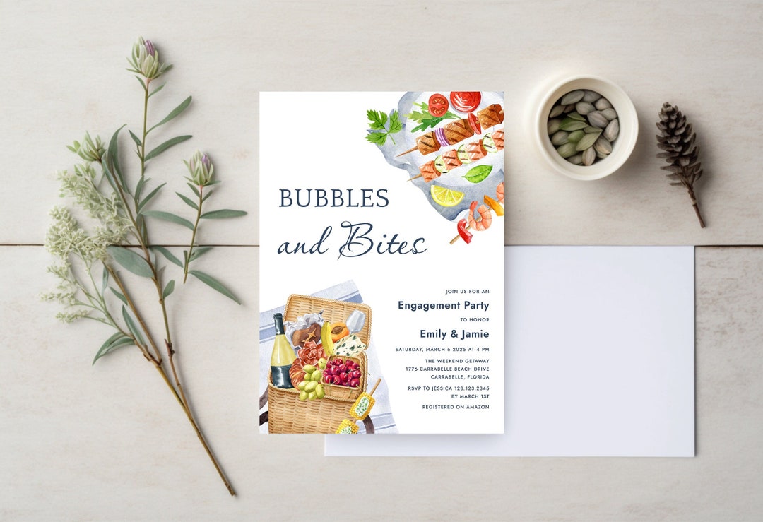 Picnic Engagement Invitation Bubbles and Bites Invitation Template ...