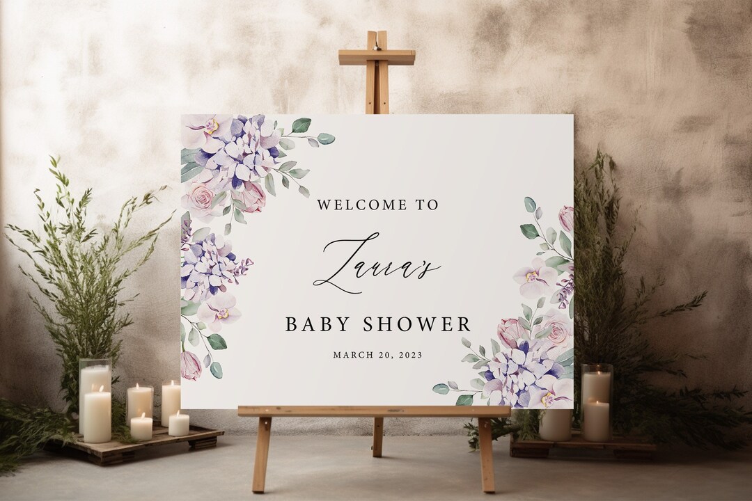 Lavender Welcome Sign Baby Shower Decoration, Pink Purple Floral Baby ...