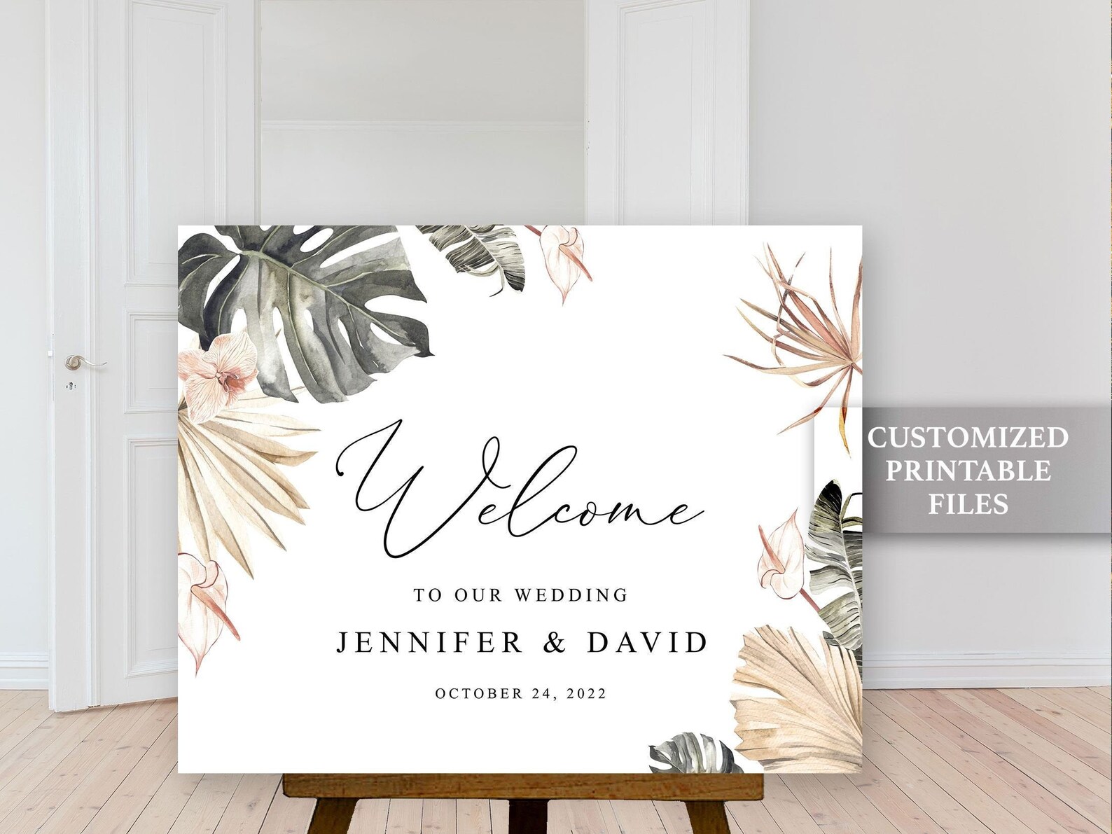 Tropical Welcome Sign Wedding Decor Floral Greenery Beach | Etsy