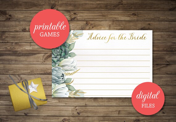 Advice for the Bride Printable Bridal Shower Game Gold Green - Etsy