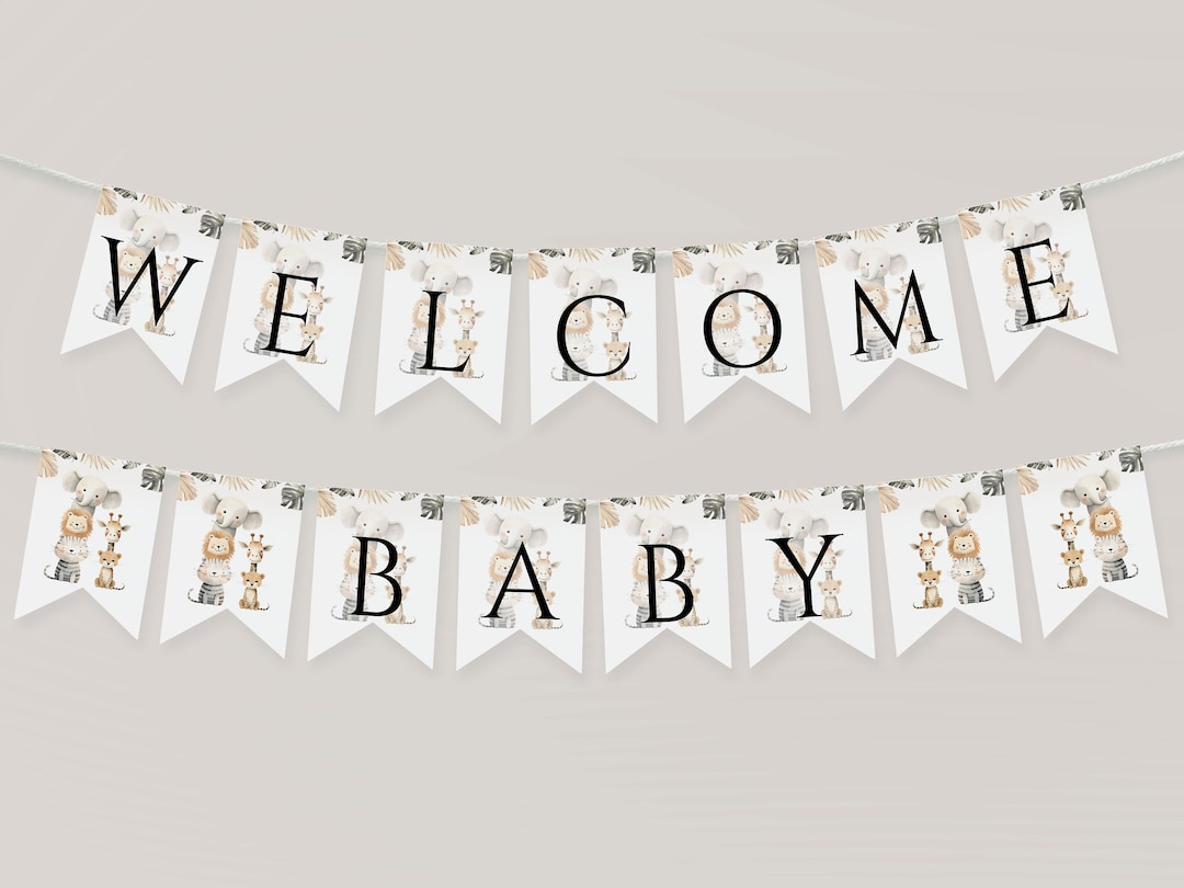 Boho Safari Baby Shower Banner Jungle Animals Party Decoration Neutral ...