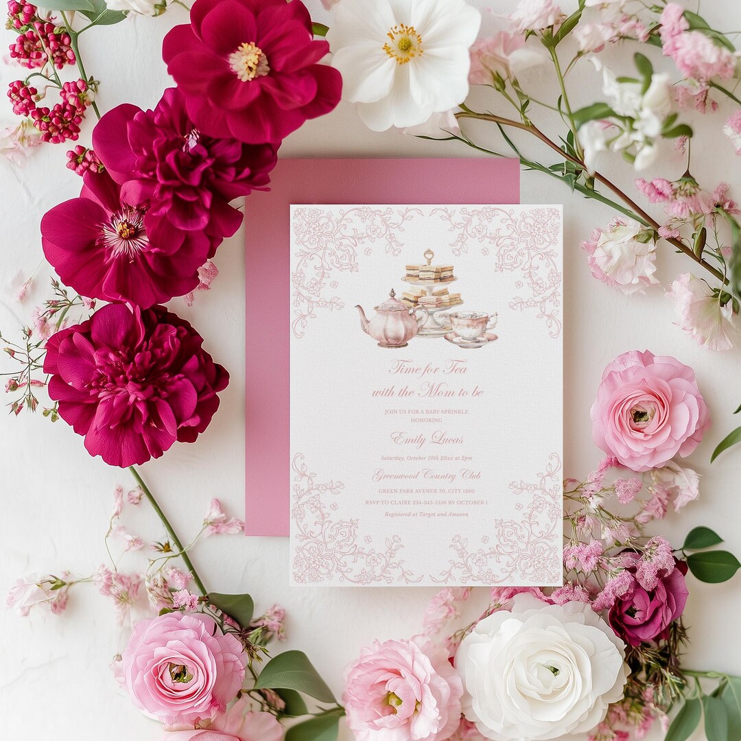 Pink Tea Party Invitation Girl Baby Sprinkle Invite, Vintage French ...
