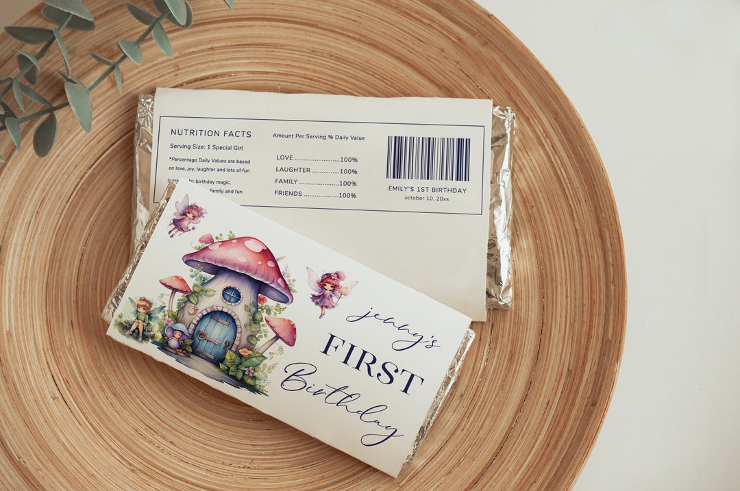 Fairy Chocolate Bar Wrapper Enchanted Forest Birthday Decor Candy Bar ...