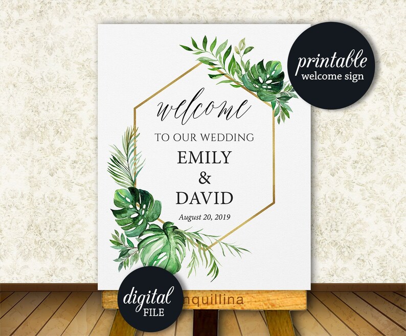 Tropical Wedding Welcome Sign Palm Leaf Welcome Sign PRINTABLE - Etsy