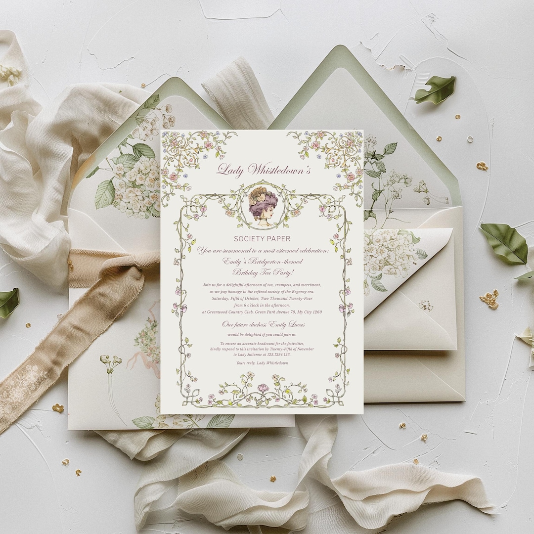 Vintage Floral Birthday Invitation, Regency Tea Party (editable ...