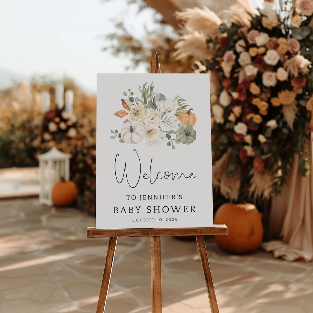 Fall Baby Shower Welcome Sign, Autumn Floral Pumpkin Party Decor - Etsy