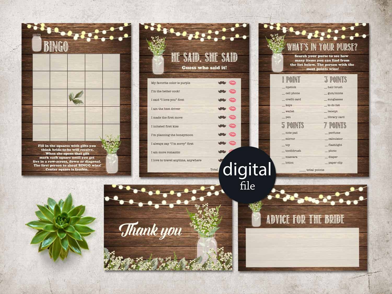 Rustic Thank you Tags Printable Mason Jar Favor Tags Bridal | Etsy