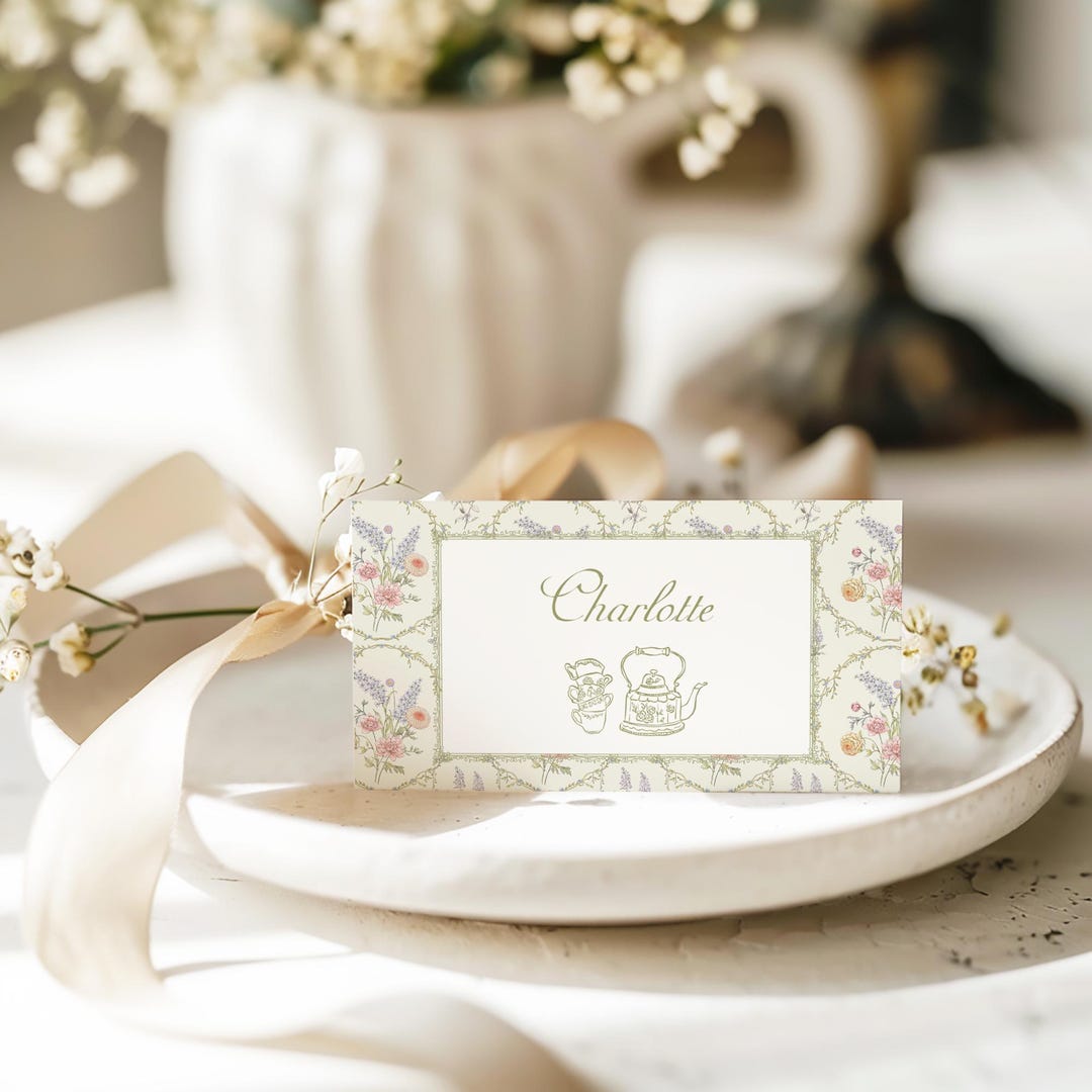Tea Party Name Cards High Tea Bridal Shower Place Cards, Afternoon Tea ...
