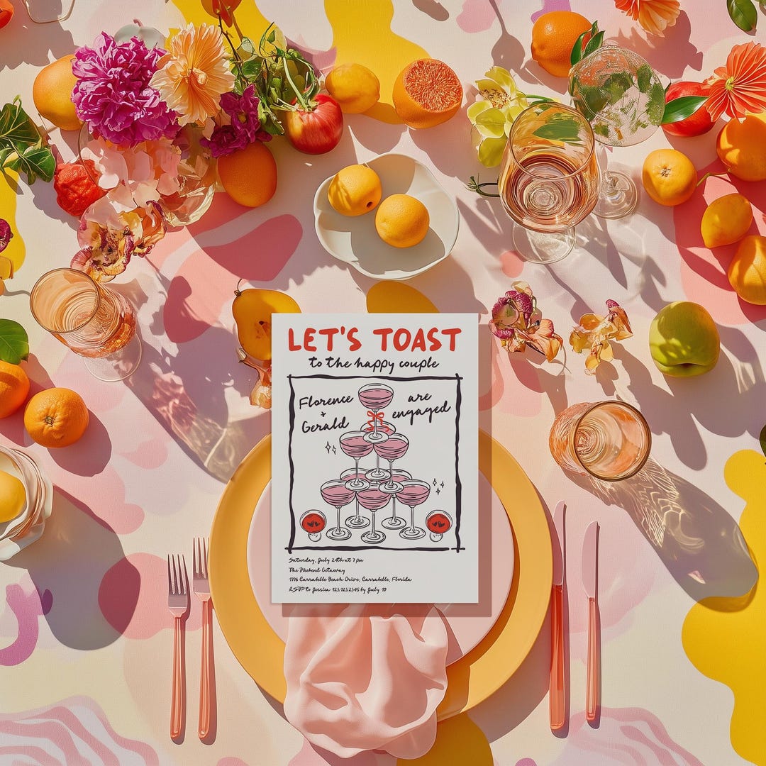 Whimsical Funky Engagement Invitation: Hand-drawn Cocktail Garden Party ...