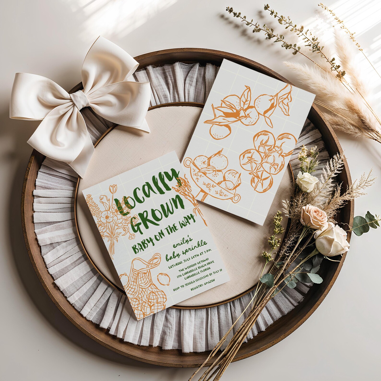 Locally Grown Baby Shower Welcome Sign: Hand Drawn Fruit Veggies Decor ...