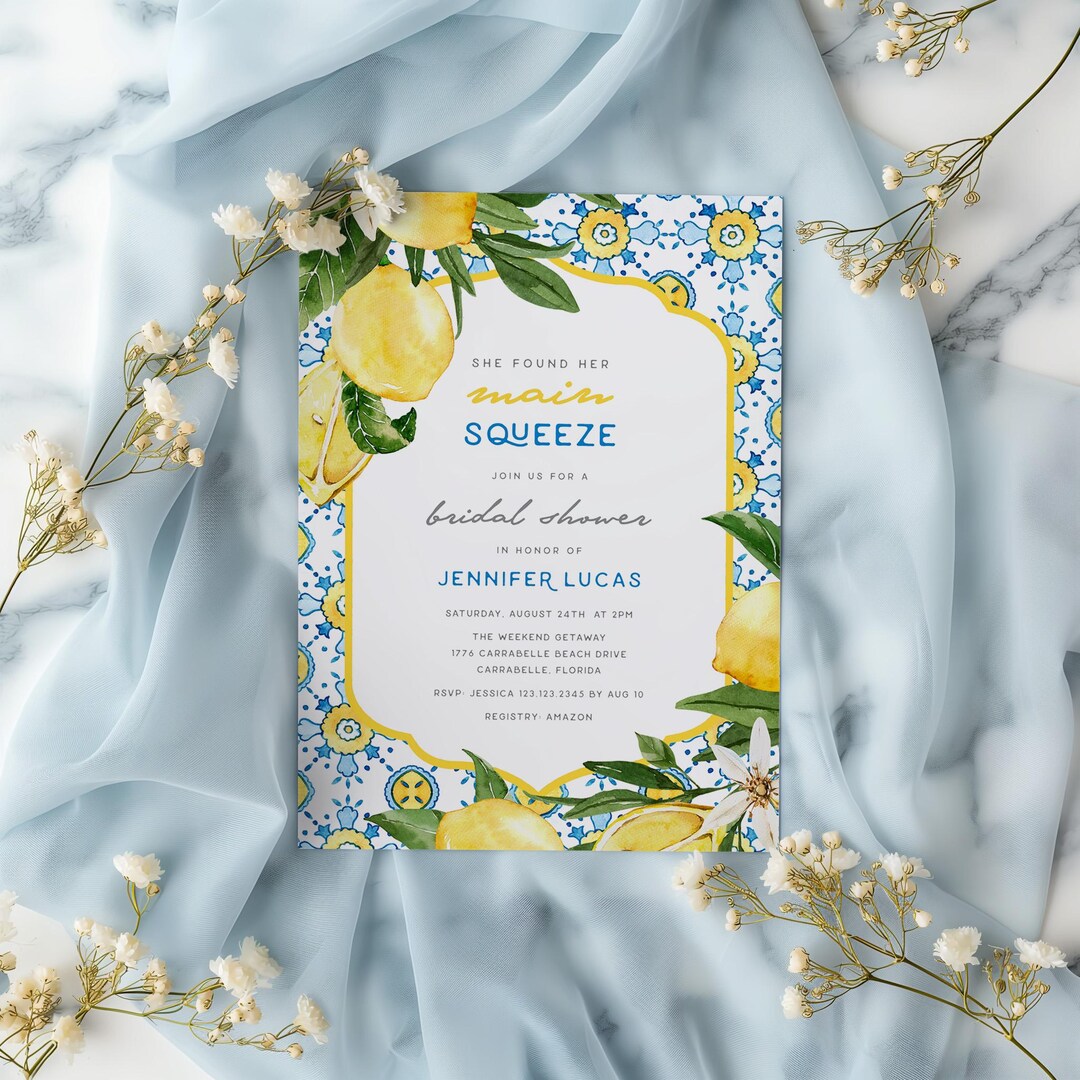 She Found Her Main Squeeze Bridal Shower Invitation Template Positano ...