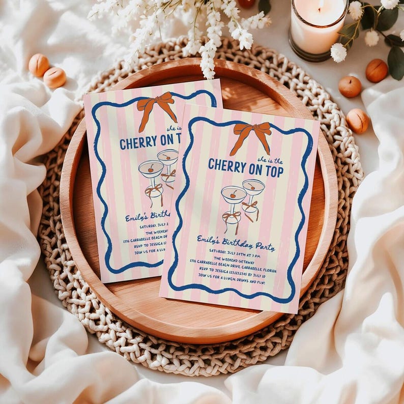 Cherry Cocktail Glass Party Place Cards Template for Birthday, Wedding ...