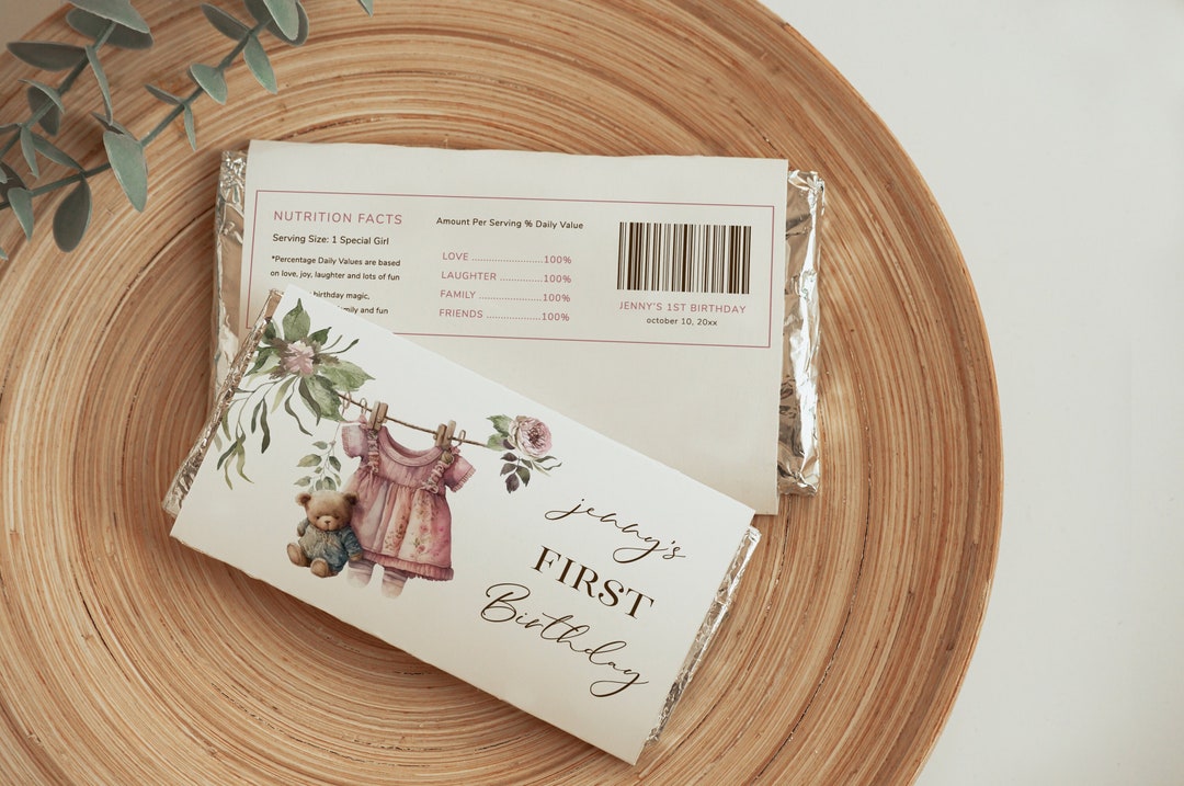 Chocolate Bar Wrapper Girl Birthday Decor Candy Bar Wrapper Template ...