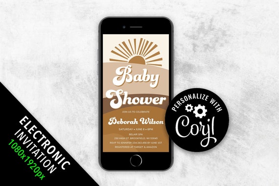 Retro Baby Shower Invitation Gender Neutral 70s Theme Boho | Etsy