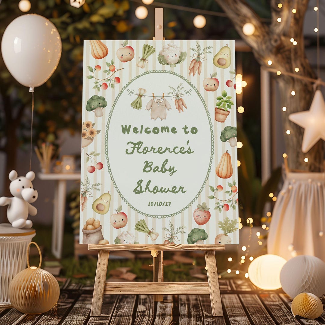 Locally Grown Baby Shower Welcome Sign, Fruit & Veggies Farmers Market ...