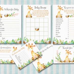 Safari Baby Shower Games Package, Giraffe Baby Shower Games Pack, Girl ...
