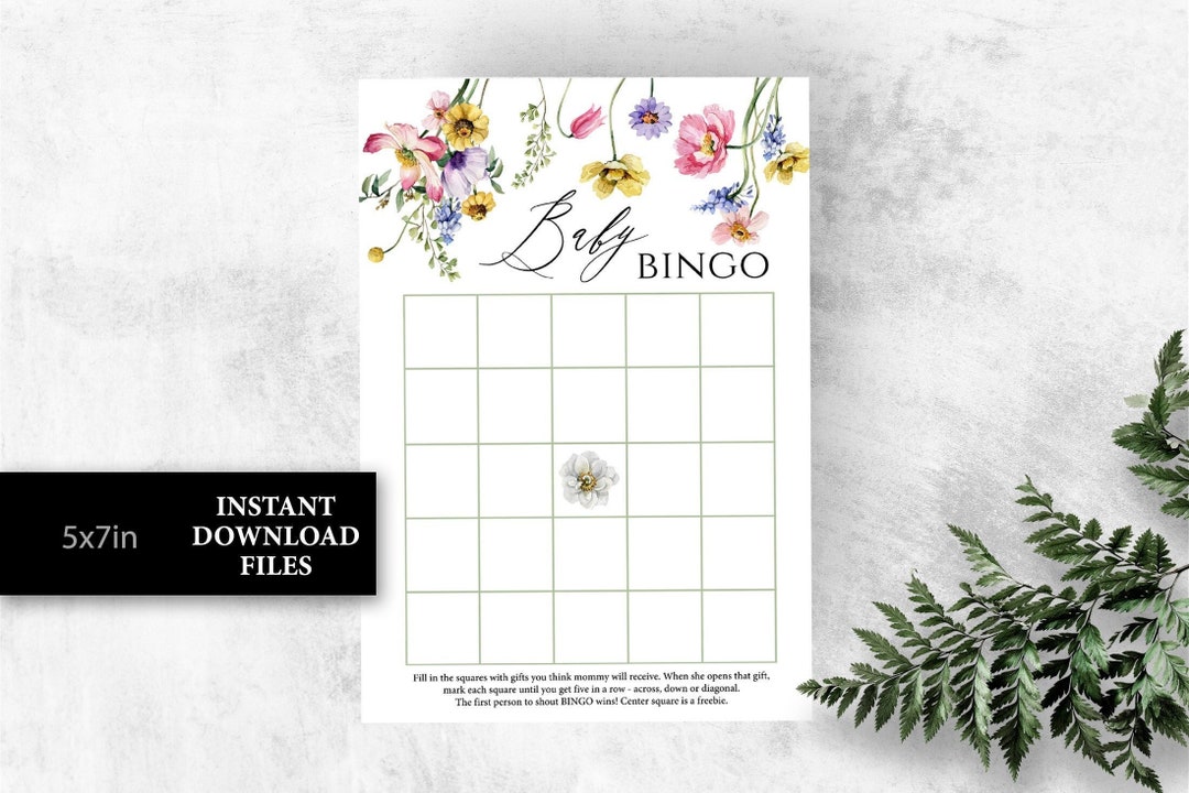 Wildflower Baby Bingo Floral Baby Shower Bingo Cards Spring Summer Girl ...
