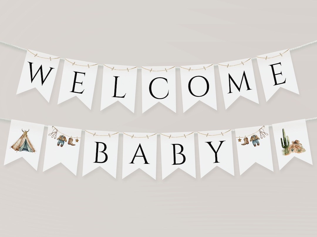 Cowboy Baby Shower Banner Welcome Baby Banner Template Editable Bunting ...