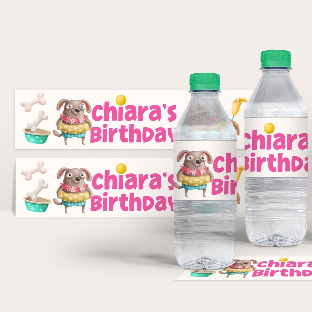 Summer Water Bottle Labels Template, Beach Dog Birthday Party Decor - Etsy