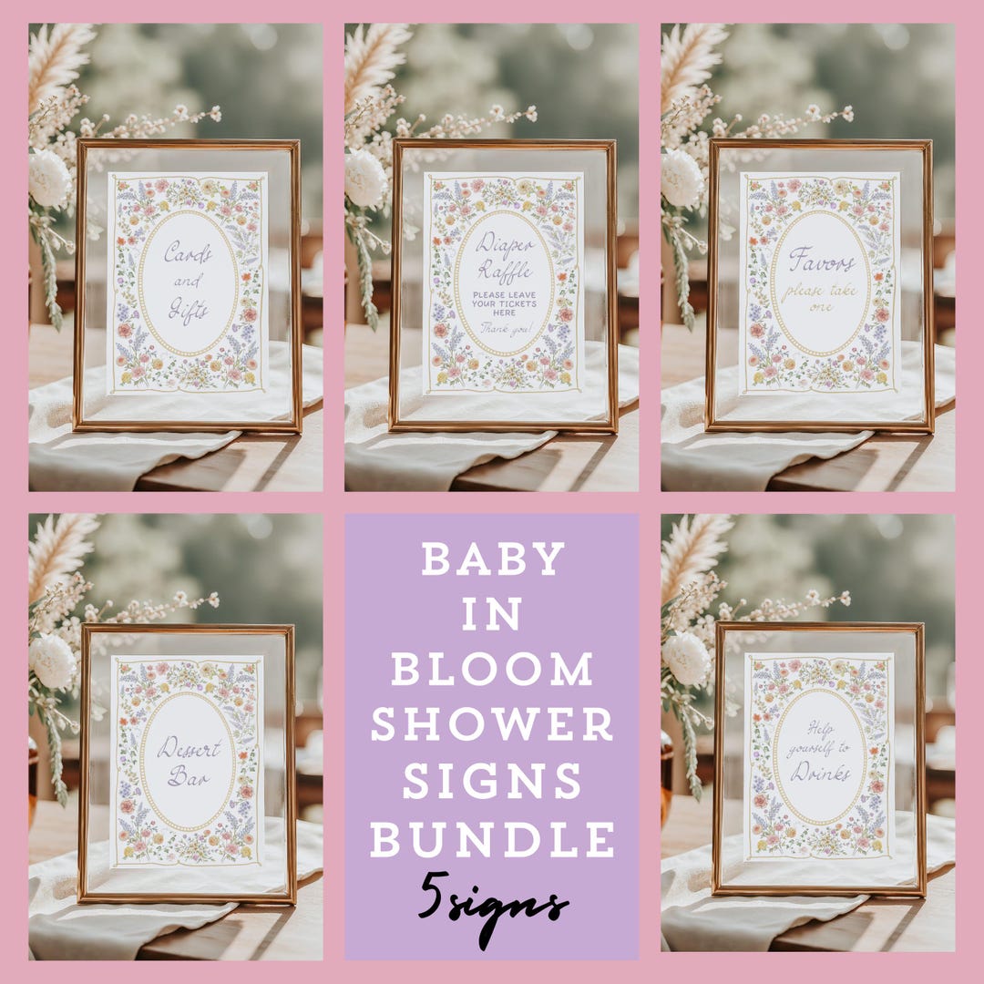 Baby in Bloom Signs Bundle Floral Baby Shower Decor, Vintage Wildflower ...