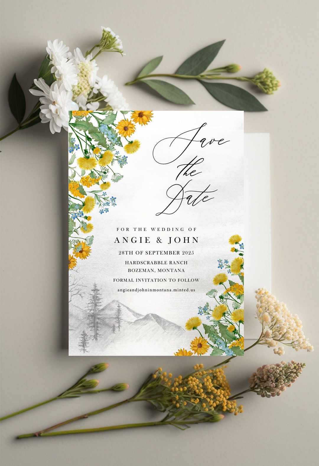 Floral Mountain Save the Date Card Wildflower Wedding Save the Date ...