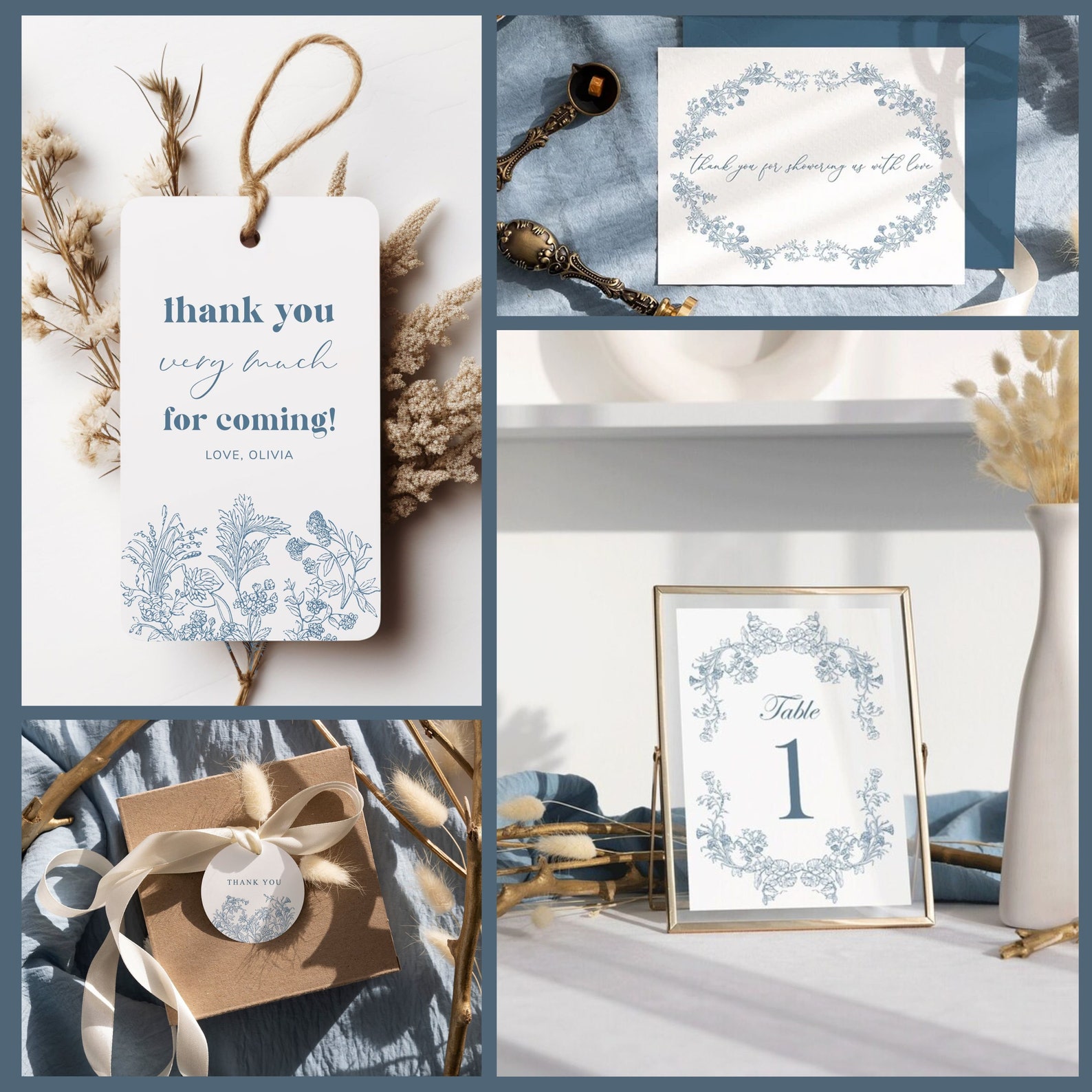 Dusty Blue Toile Wedding Welcome Sign, Floral Chinoiserie Decor ...