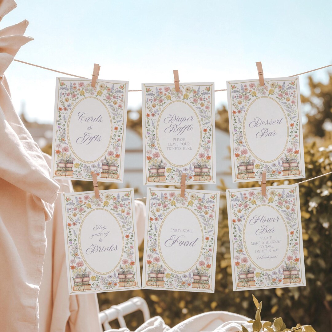 Storybook Baby Shower Signs Girl, New Chapter Baby Shower Decor ...