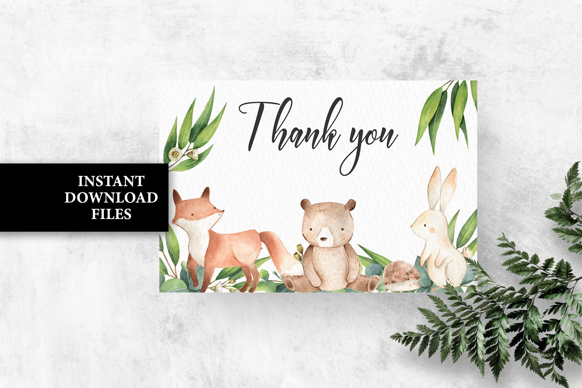 Woodland Thank You Card Printable Forest Animals Baby Shower | Etsy