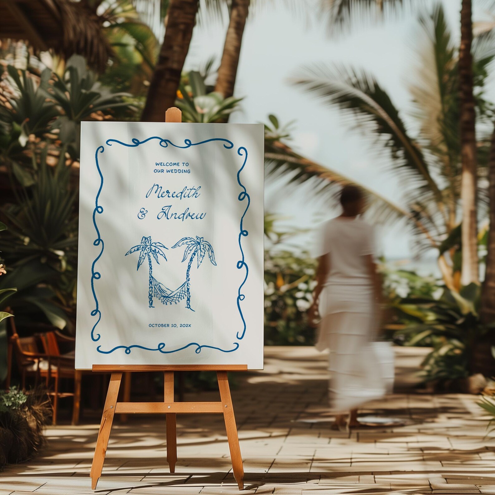 Tropical Beach Wedding Welcome Sign Hand-drawn Whimsical Palm Tree ...