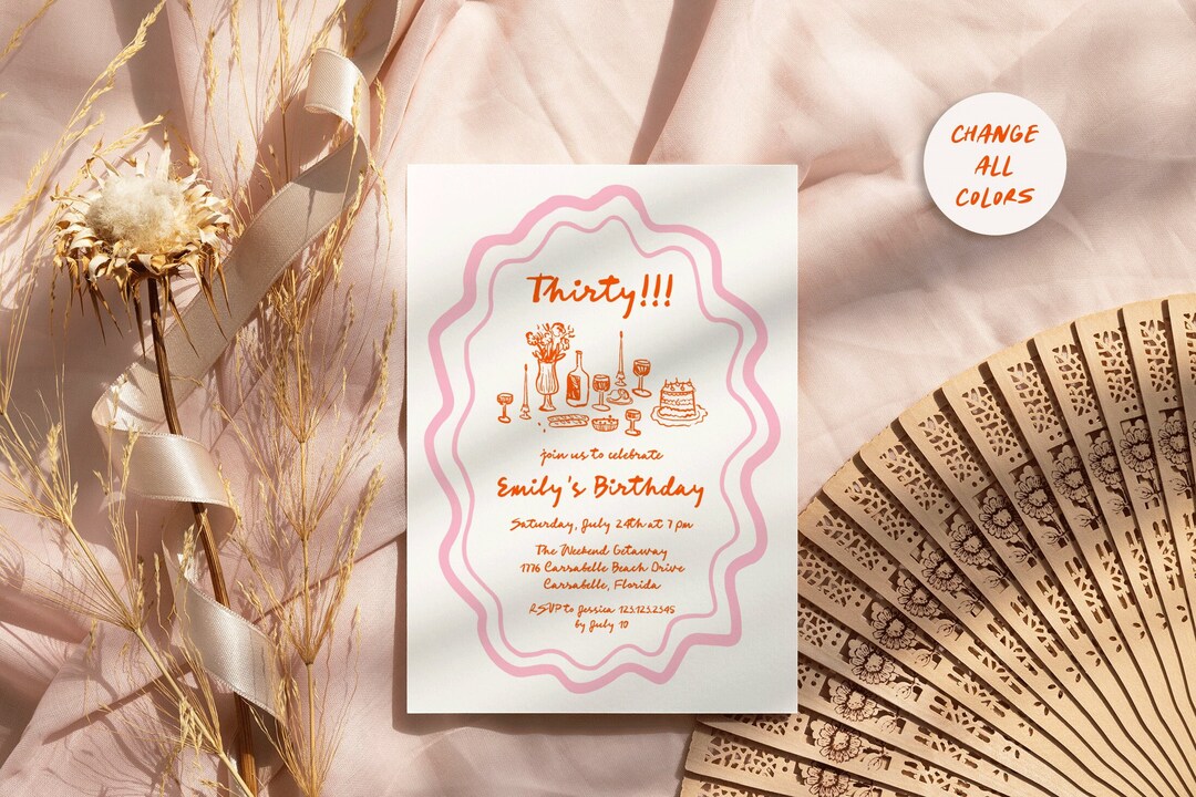Hand Drawn Birthday Invitation Women Birthday Brunch Invite Whimsical ...