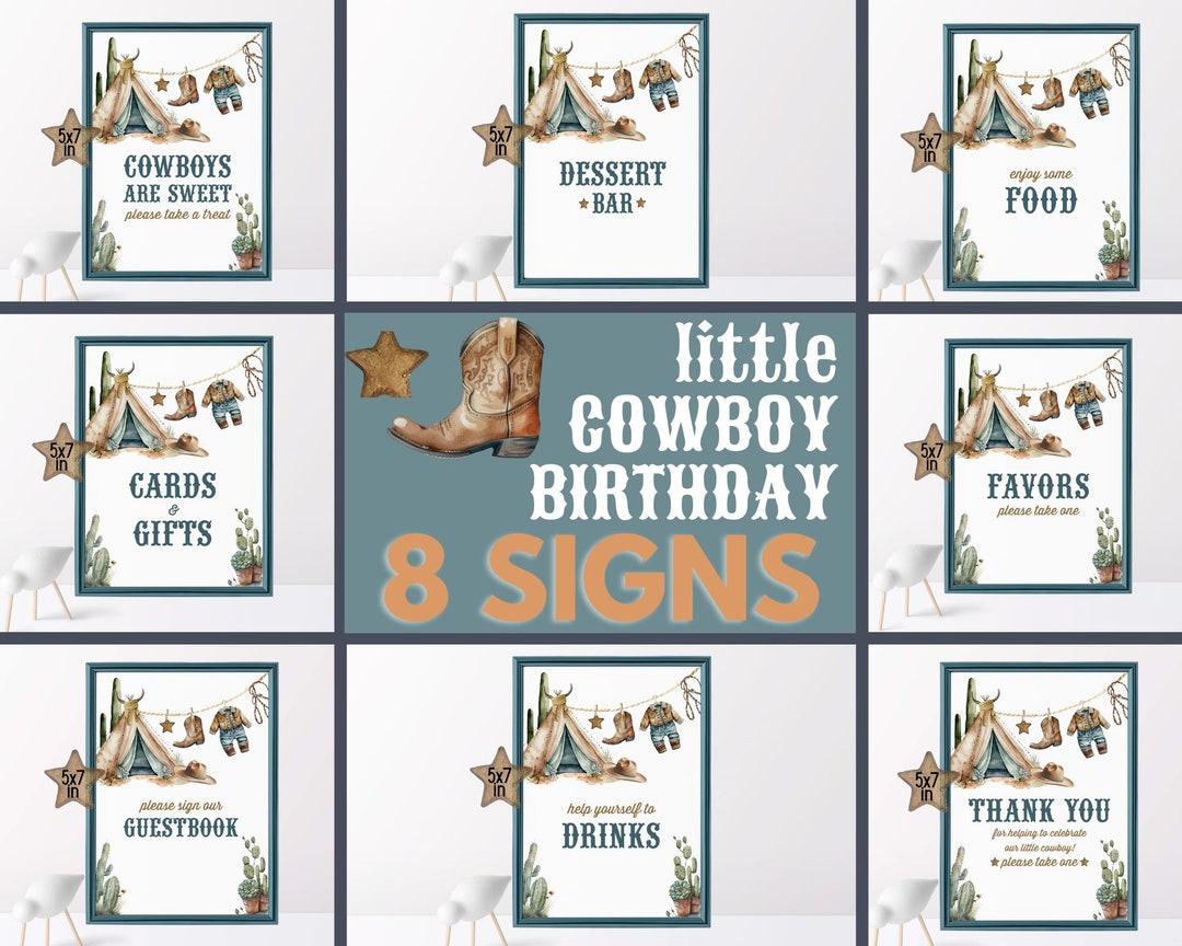 Cowboy Birthday Signs Bundle 1st Rodeo Party Decor, Wild West Birthday ...