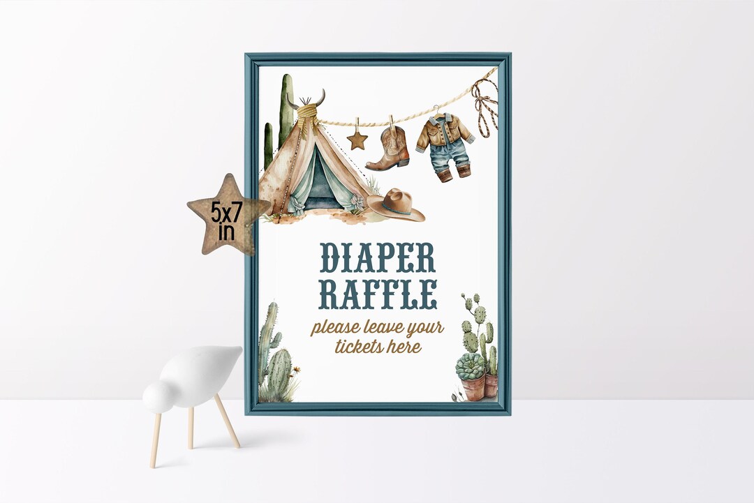 Cowboy Diaper Raffle Sign Boy Wild West Baby Shower Decoration Rodeo ...