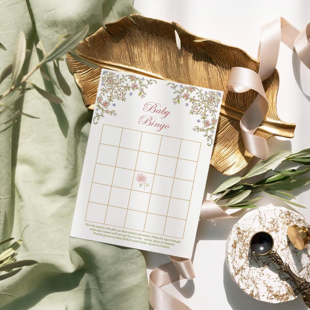 Baby Bingo Card Girl Baby Shower Games Victorian Regency Shower Theme ...