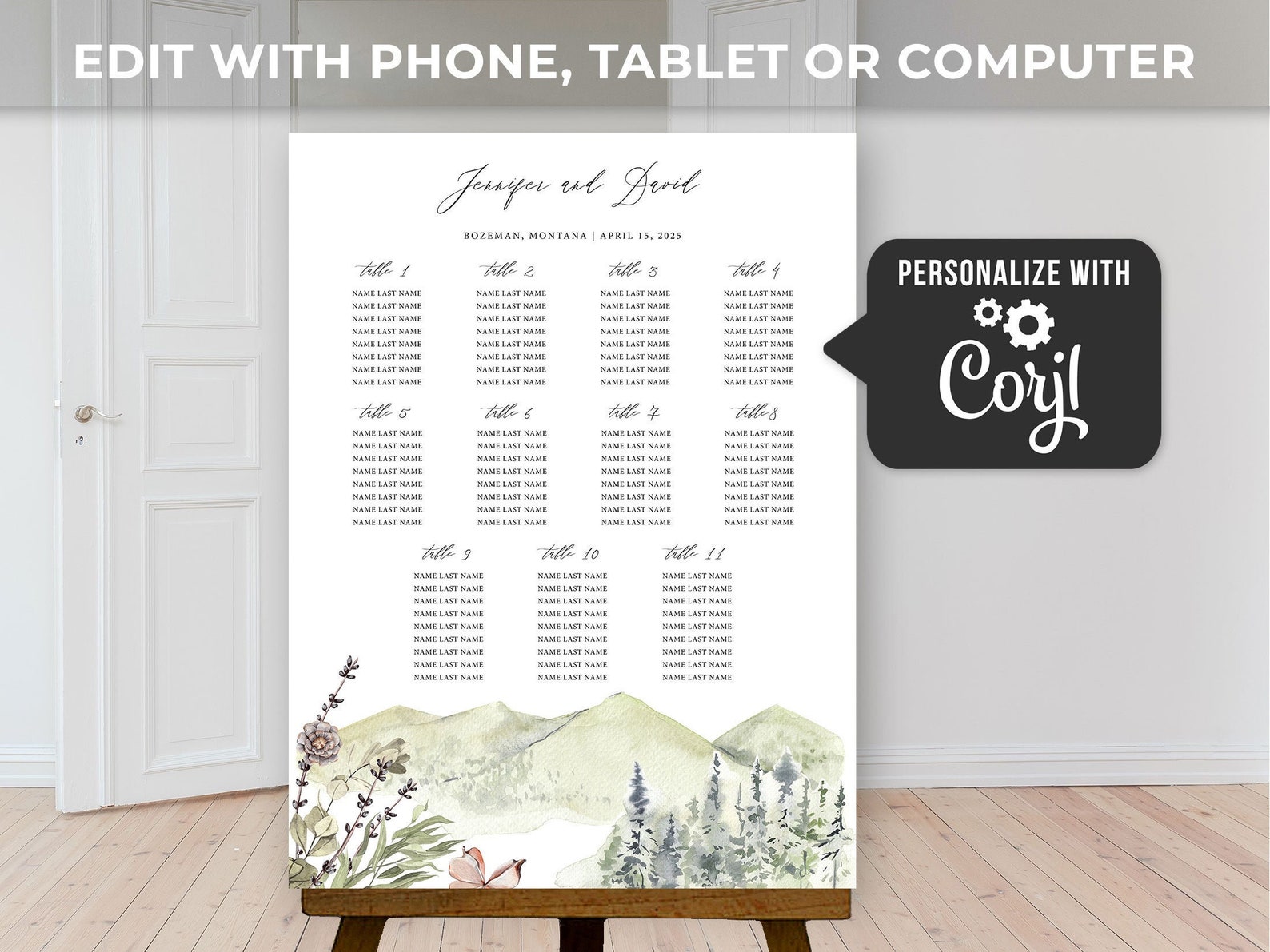 Mountain Seating Chart Template Forest Mountain Wedding Guest | Etsy