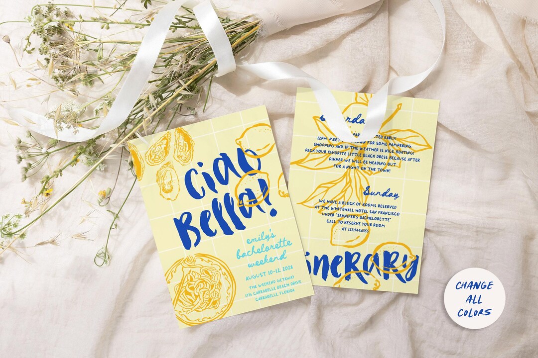 Ciao Bella Bachelorette Party Invitation, Mediterranean Citrus Lemon ...