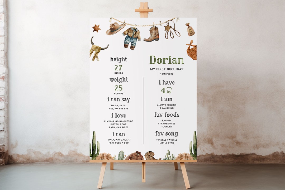 Cowboy Birthday Milestone Board Boy Wild West Western 1st 2nd Birthday ...