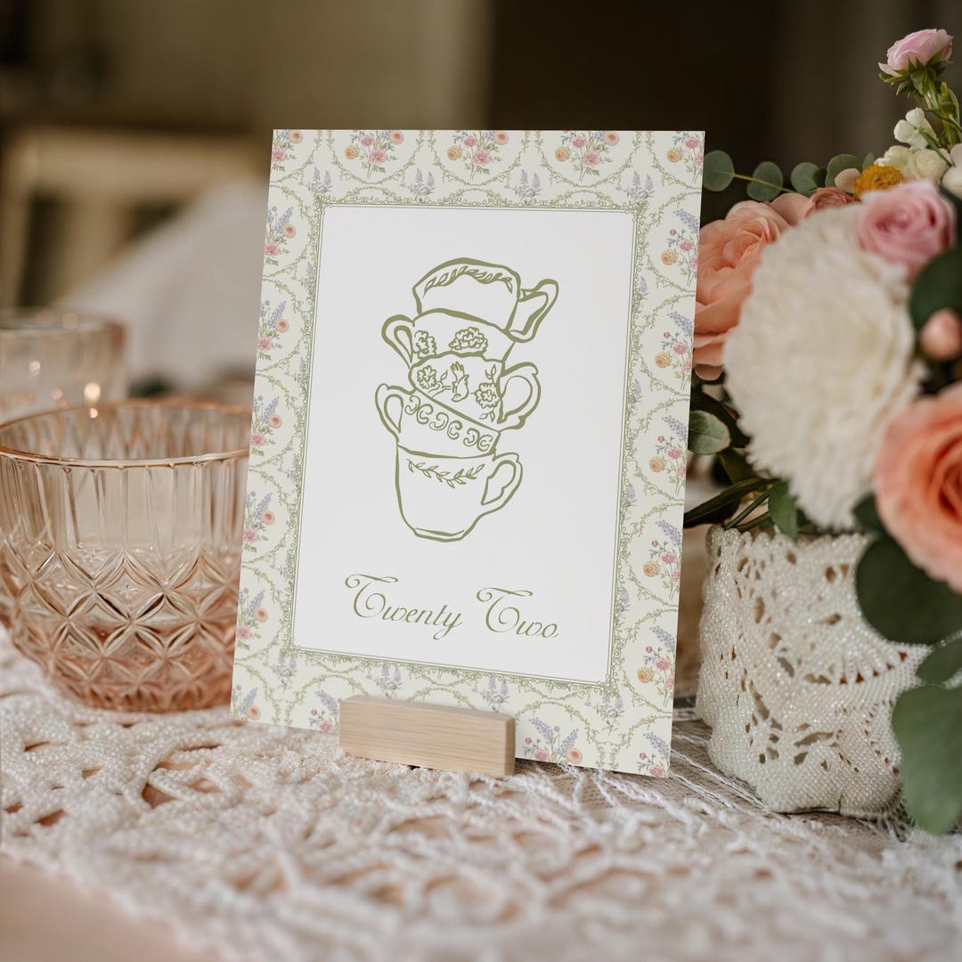 Floral Tea Party Table Numbers Template for Baby Bridal Shower Vintage ...