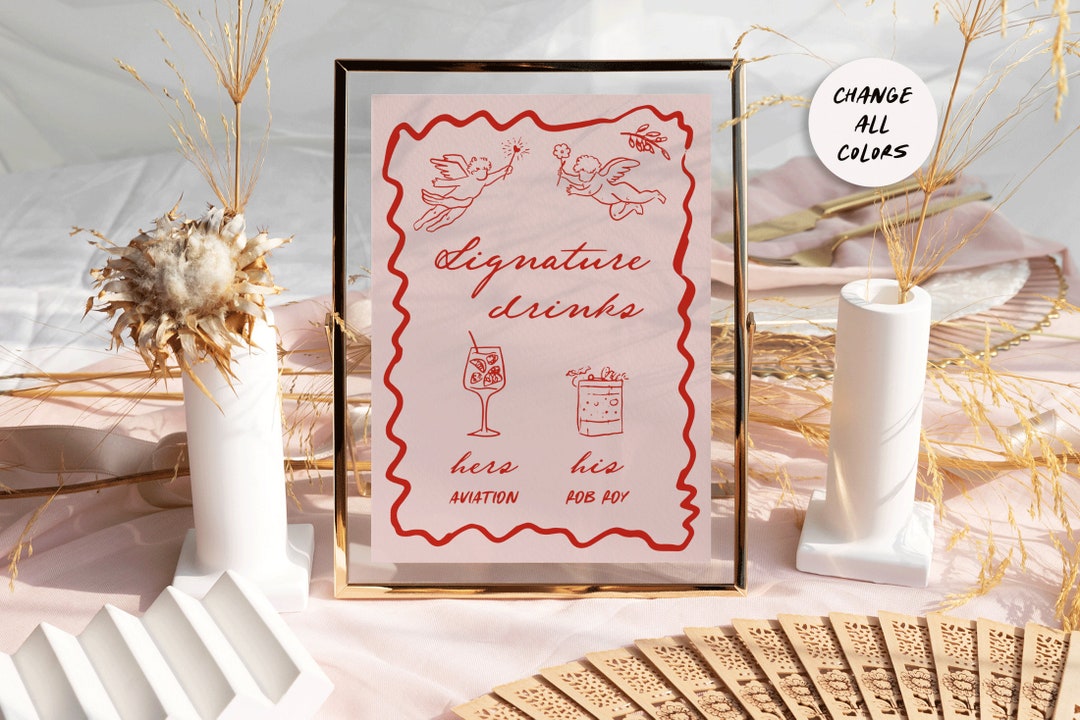 Hand Drawn Wedding Signature Drinks Sign, Handwritten Drink Bar Menu ...
