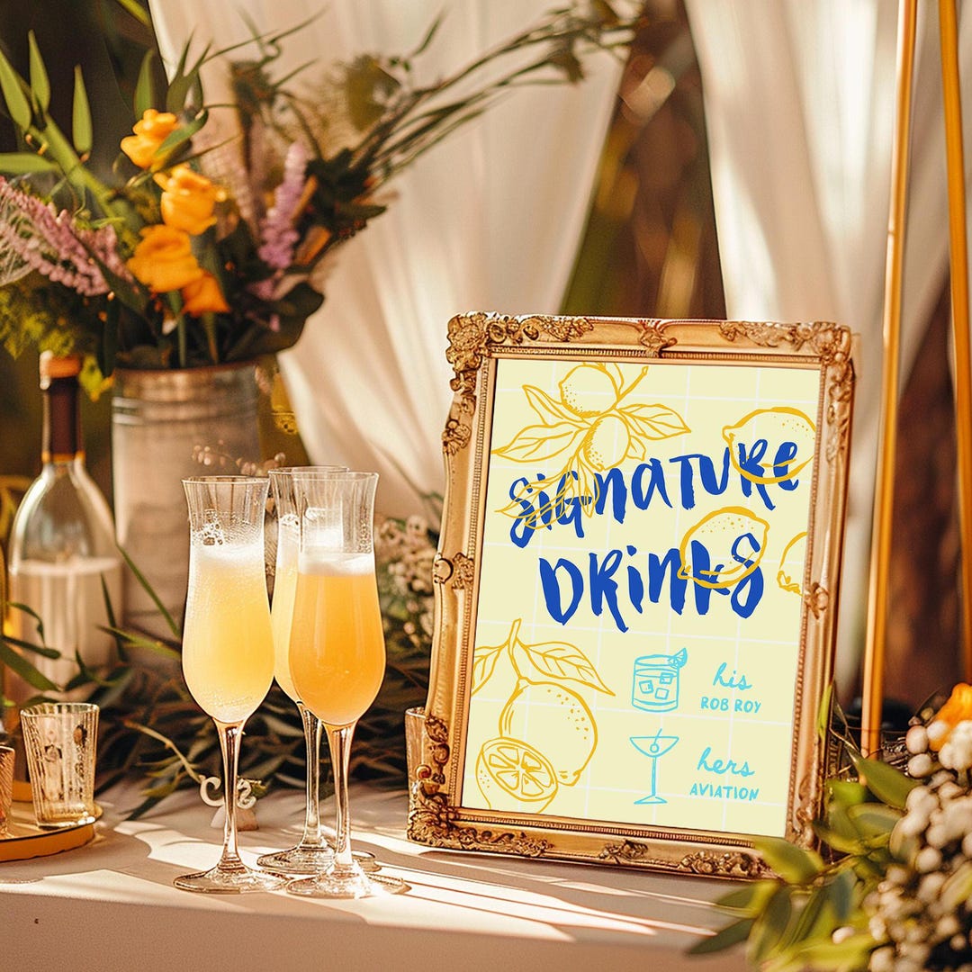 Lemon Signature Drinks Sign Hand Drawn Mediterranean Italian Wedding ...
