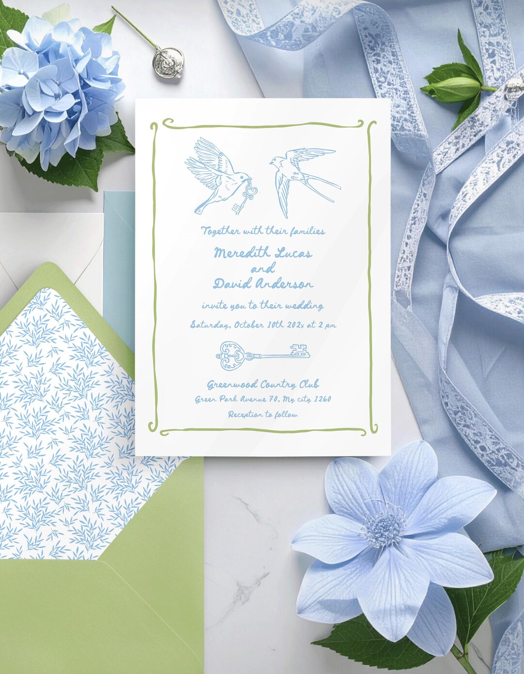 Love Birds Wedding Invitation & Envelope Liner: Whimsical Coquette ...