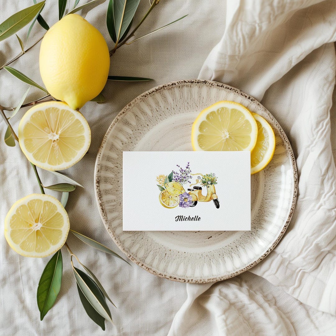 Lemon Name Cards Citrus Place Cards Mediterranean Italian Baby Shower ...