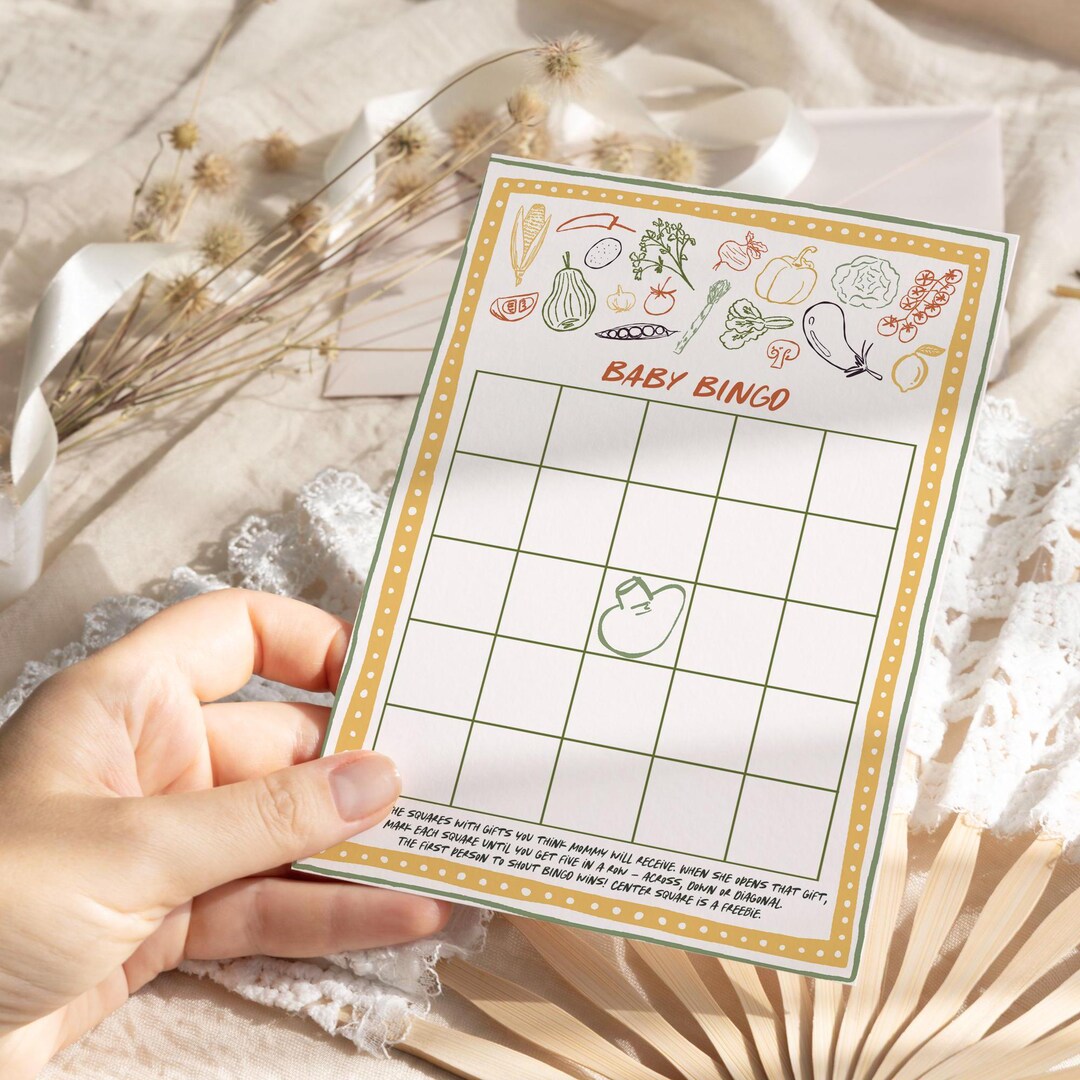Locally Grown Baby Shower Bingo Game Printable, Fruit Veggies Farmers ...