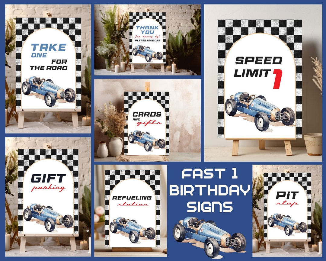 Fast One Birthday Signs Bundle Boy Race Car Birthday Party Decorations ...