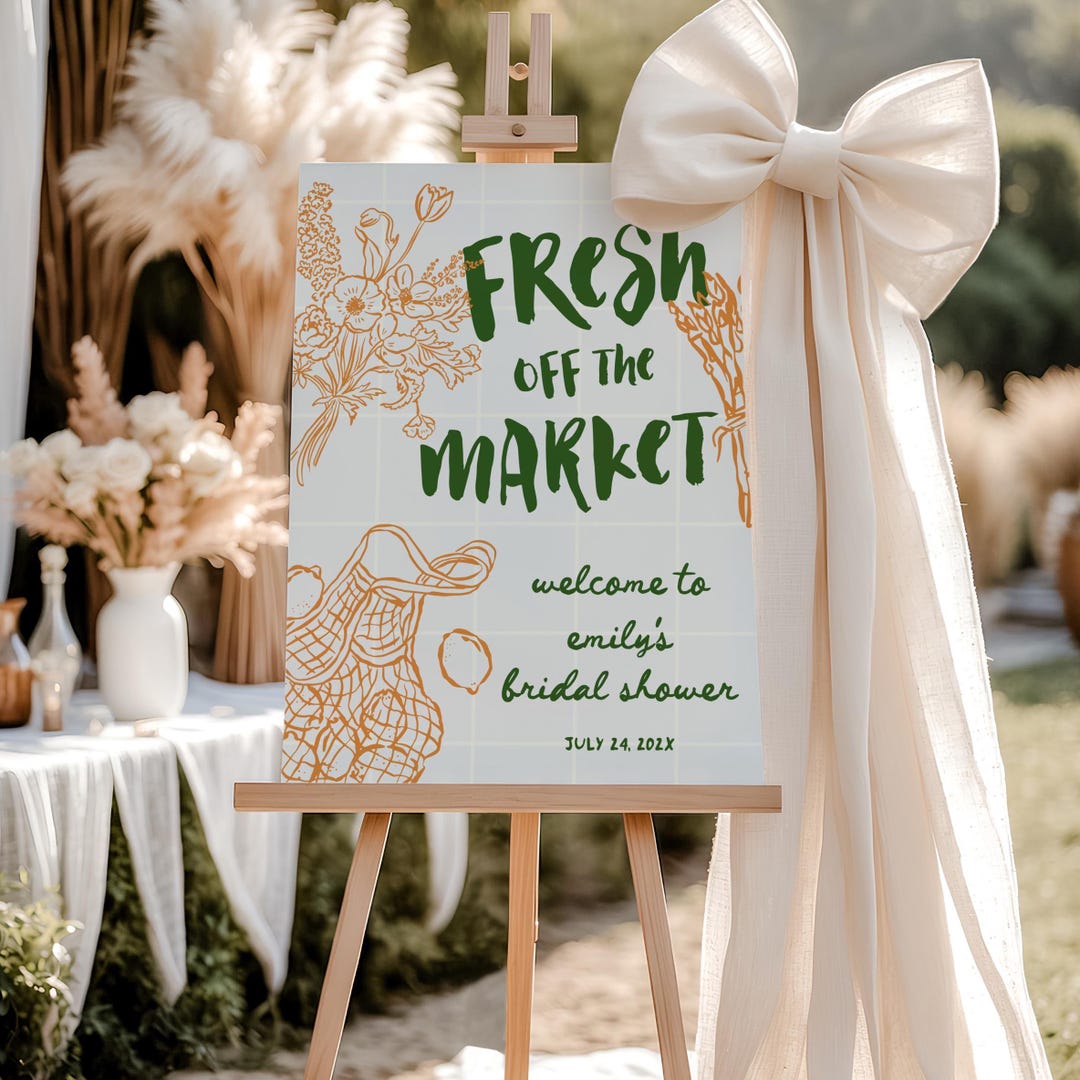 Fresh off the Market Welcome Sign Bridal Shower Decor, Handwritten Hand ...